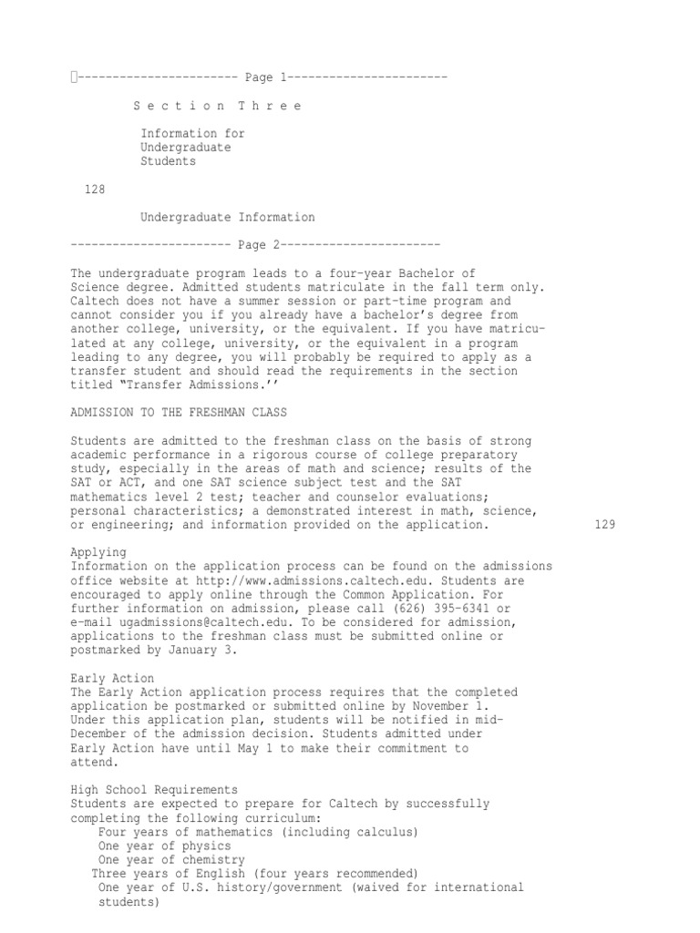 Caltech Info | PDF | University And College Admission | Student ...