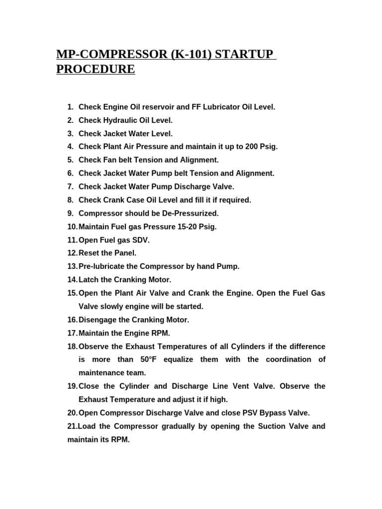 Compressor Startup Procedure Guide | PDF
