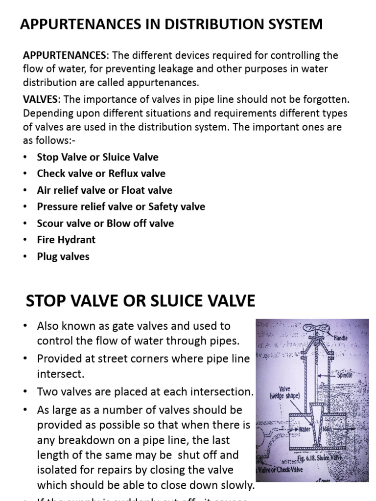 Water Distribution System Appurtenances | PDF | Water Heating | Valve