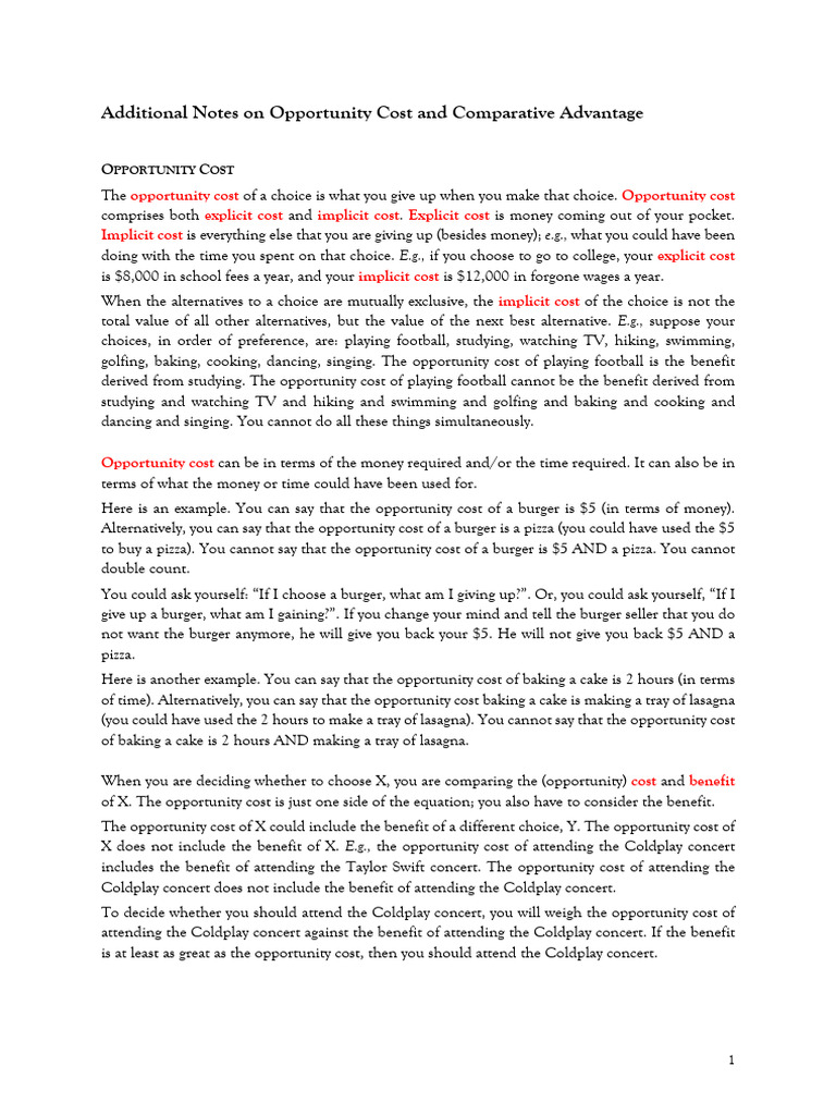 Understanding Opportunity Cost & Advantage | PDF | Opportunity Cost ...