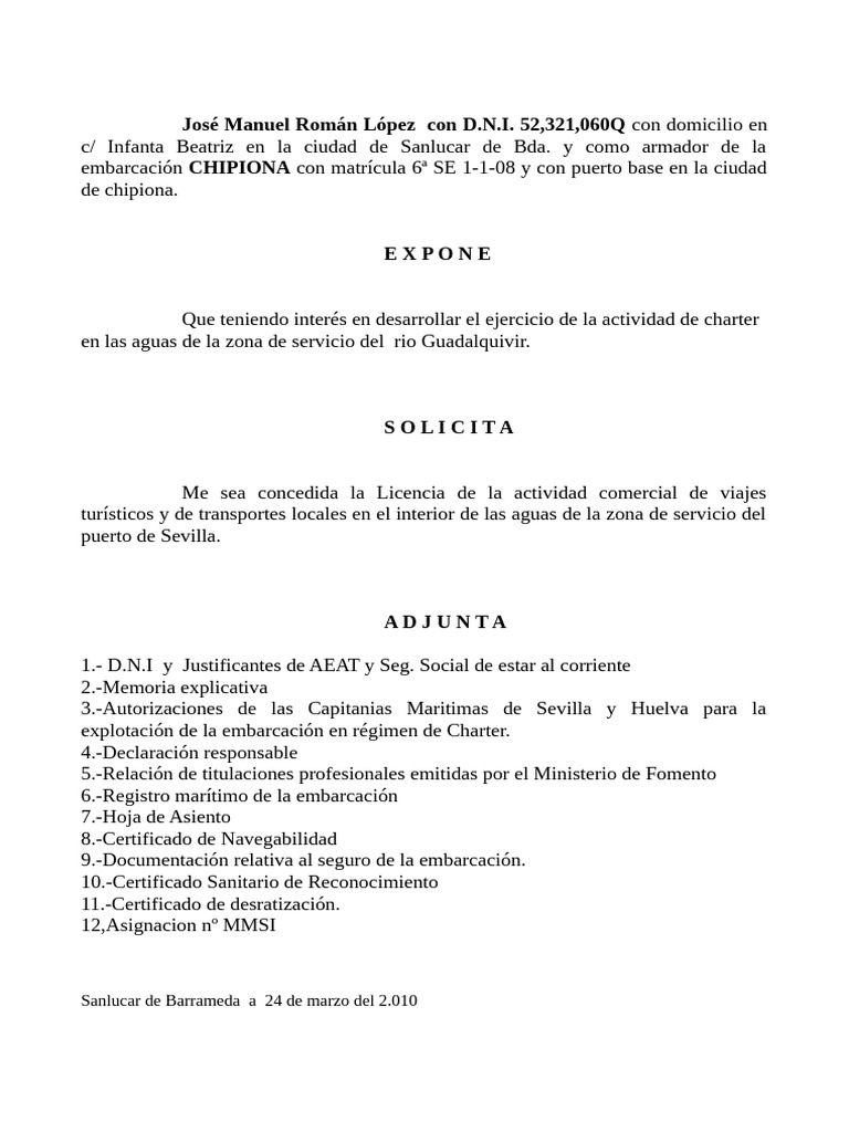 Solicitud de Licencia de Charter en Sevilla | PDF | Sevilla