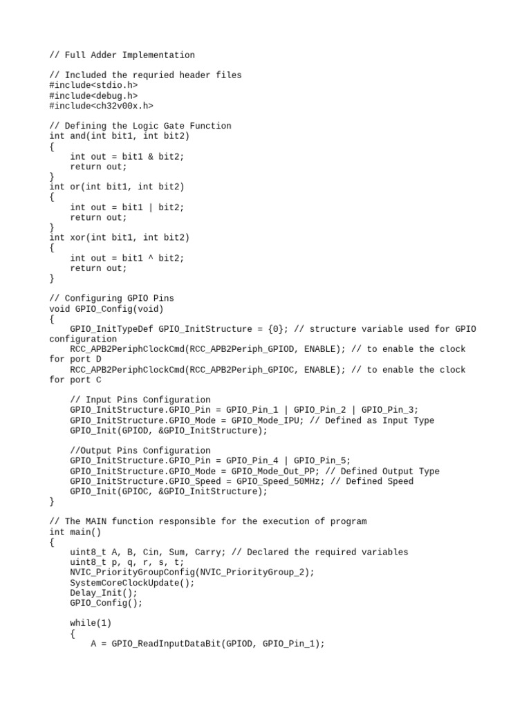 Full Adder with GPIO Configuration | PDF