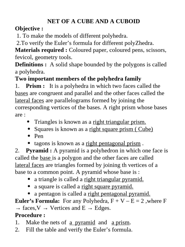 NET OF A CUBE AND A CUBOID | PDF