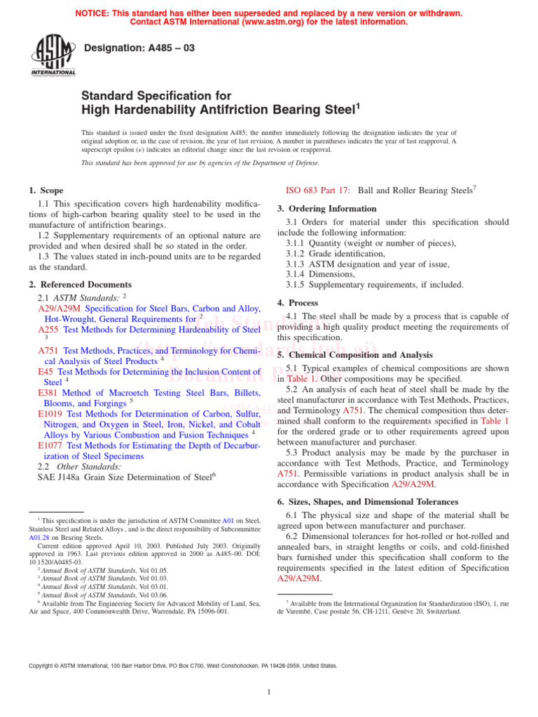 ASTM-A485-03 | PDF | Steel | Heat Treating