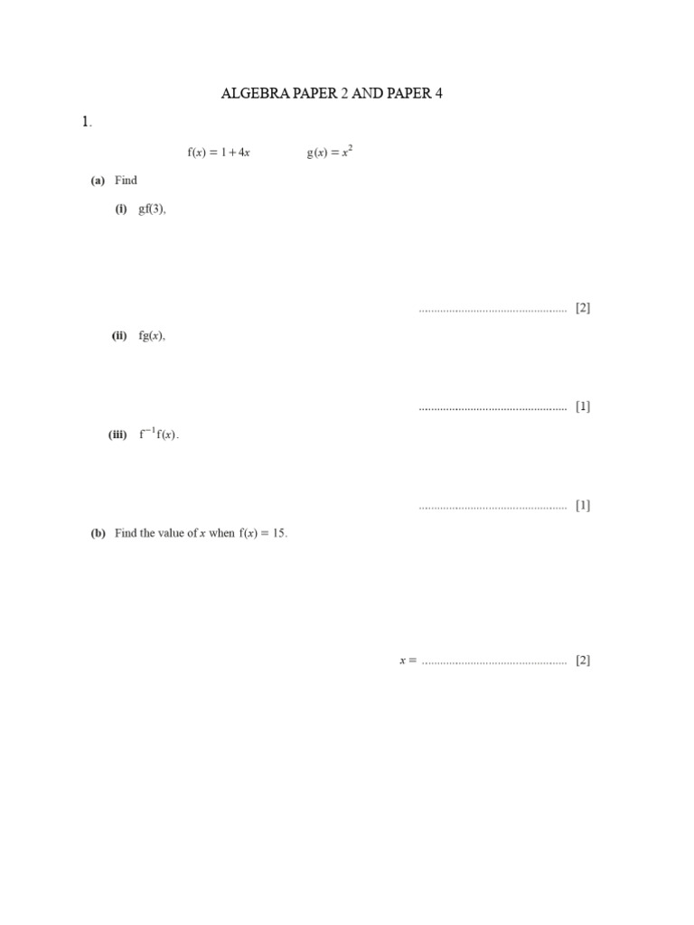 Algebra Paper 2 and Paper 4 | PDF