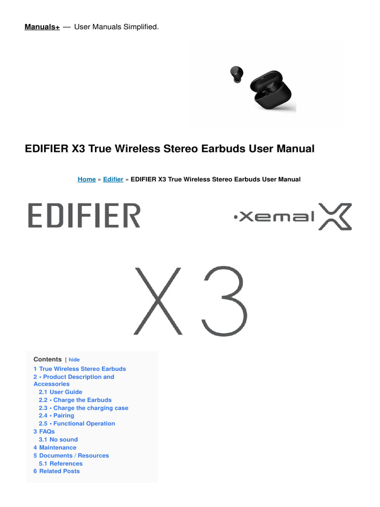 EDIFIER X3 Earbuds User Manual | PDF | Headphones | Telephone