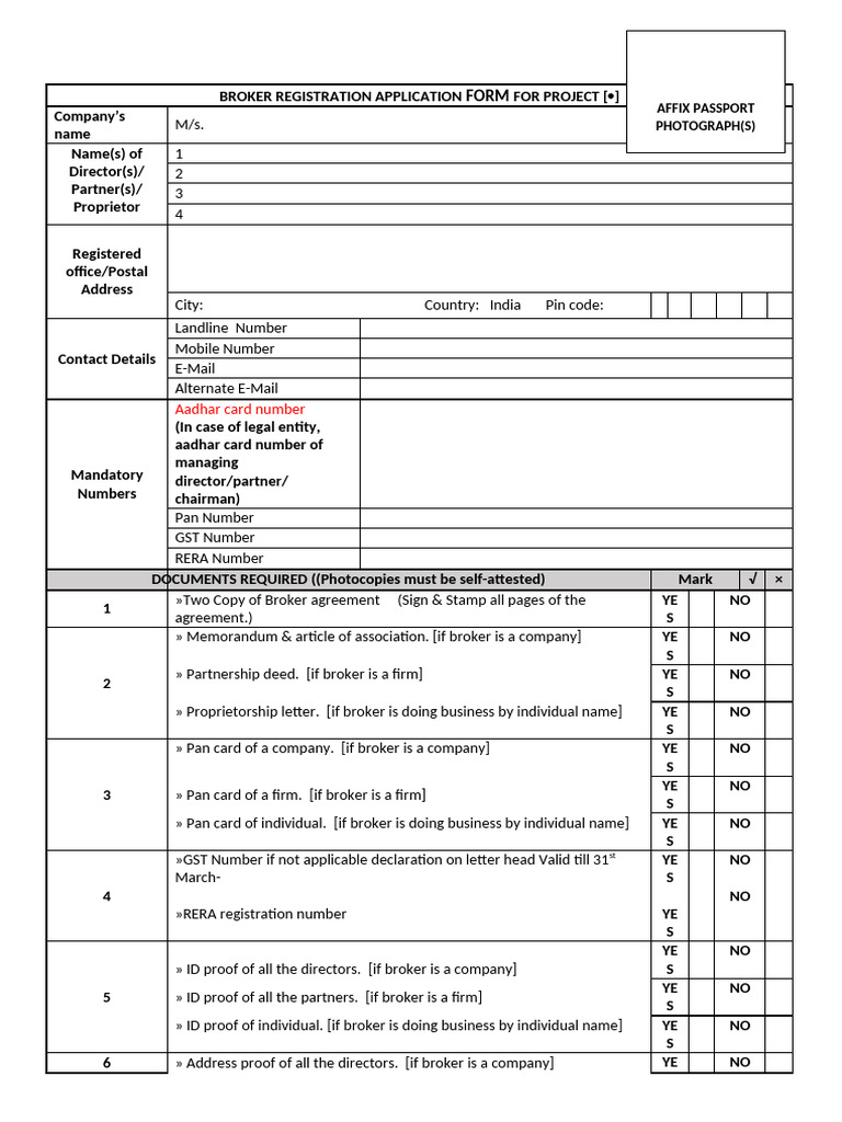 Broker Registration Application Form | PDF | Identity Document ...