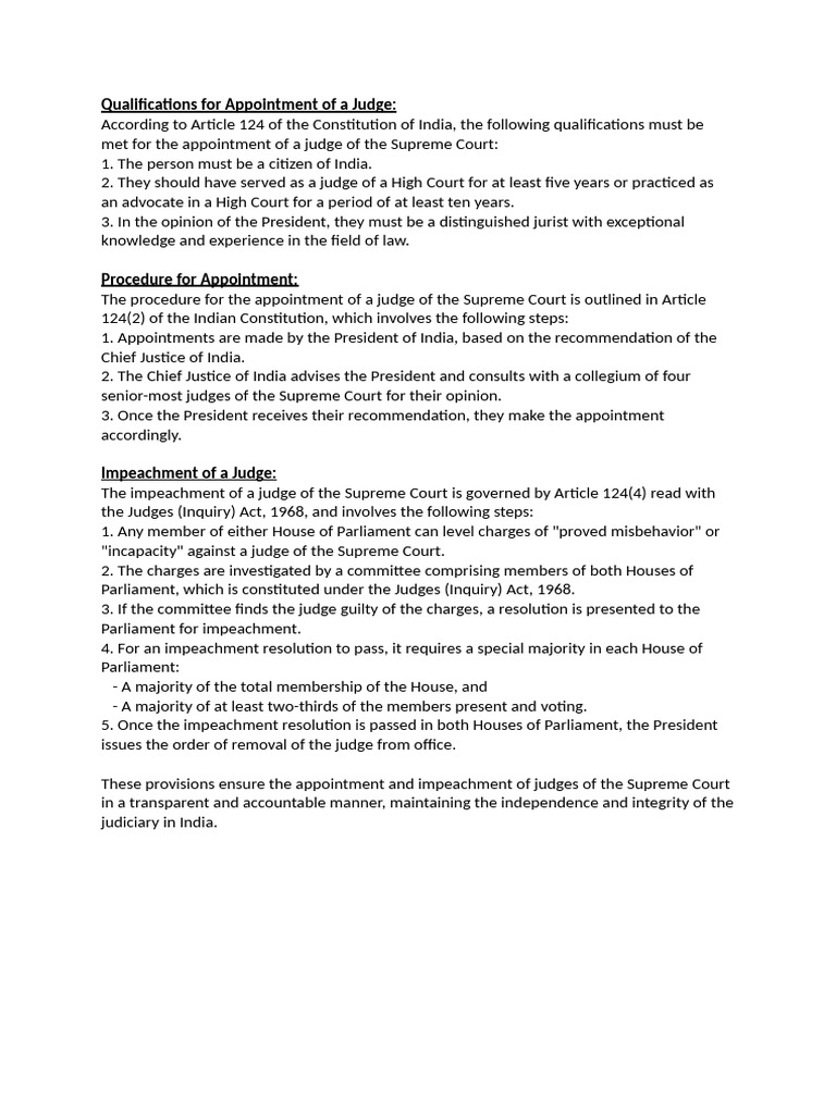 Supreme Court Judge Appointment Process | PDF
