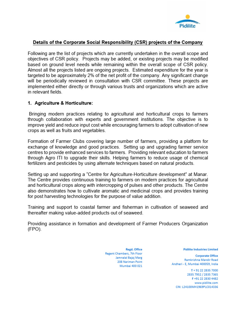 Details of CSR Projects-2023-24 | PDF | Agriculture | Crops