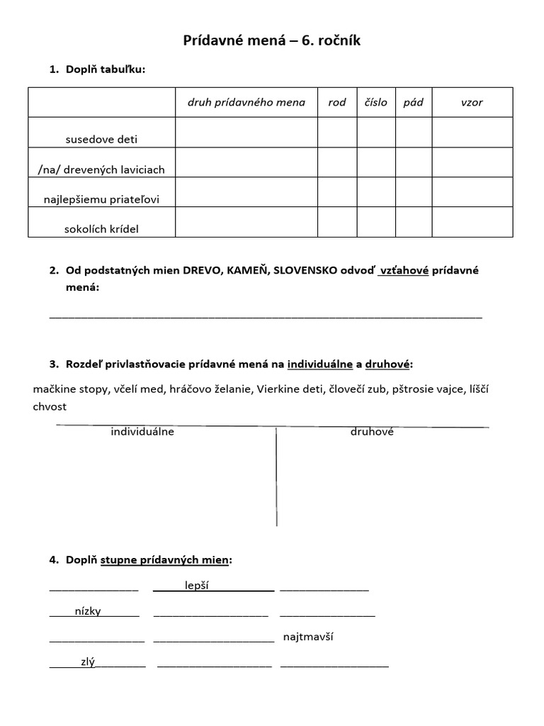 SJL Pridavne Mena - 6. Rocnik | PDF