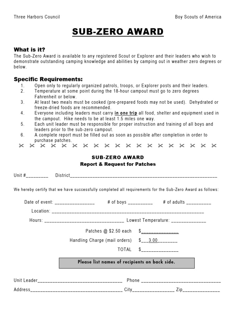Sub-Zero Award for Scouts Guide | PDF