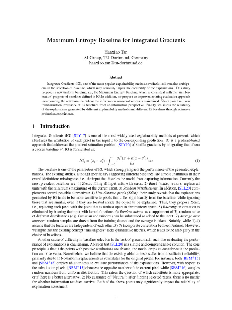 Maximum Entropy Baseline For Integrated Gradients Không Có Code | PDF ...