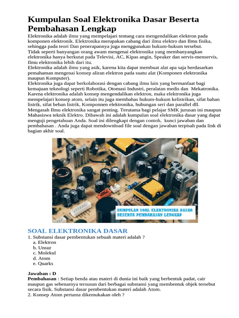 Kumpulan Soal Elektronika Dasar dan Pembahasan | PDF