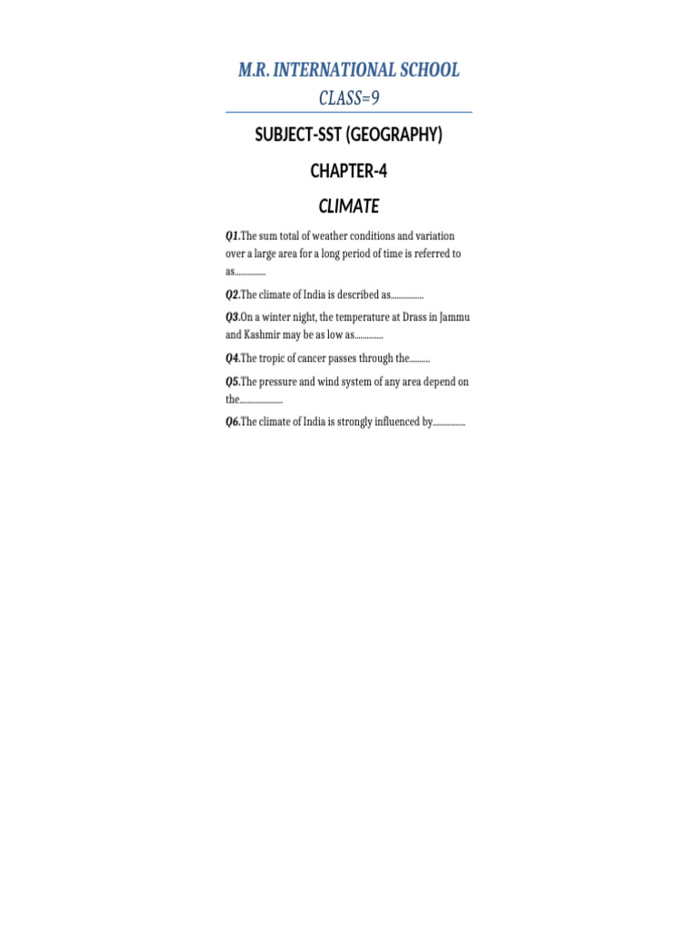 Class 9 Geography: Climate Overview | PDF | Monsoon | Storms