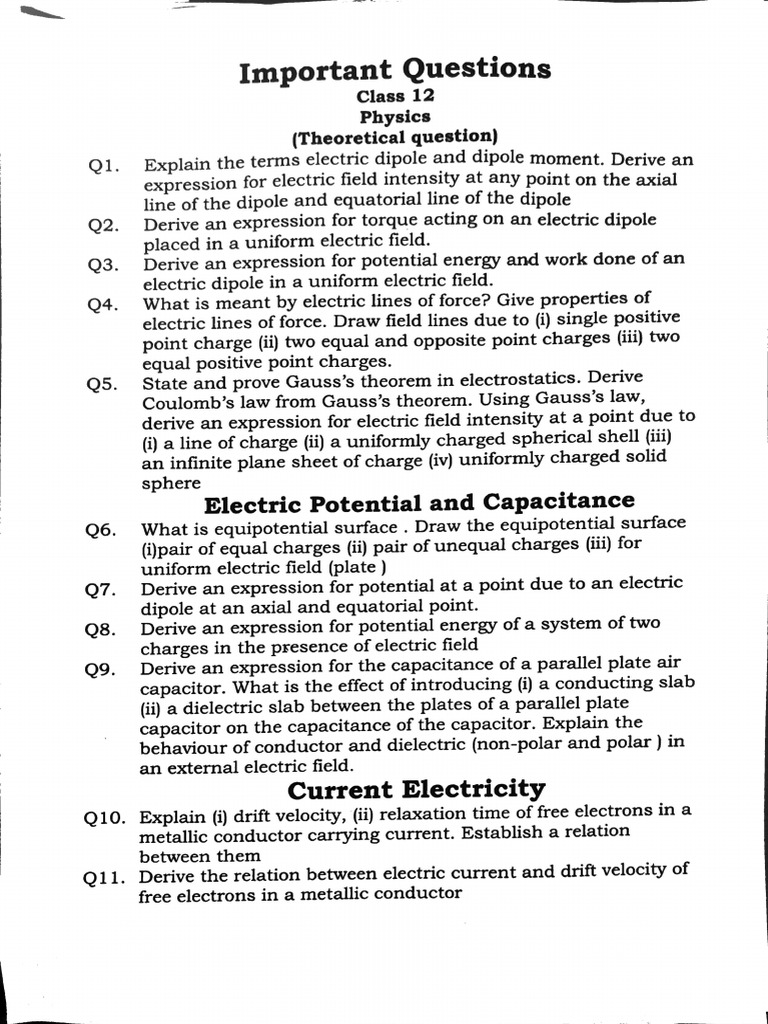 Class 12 Important Theoretical Questions | PDF