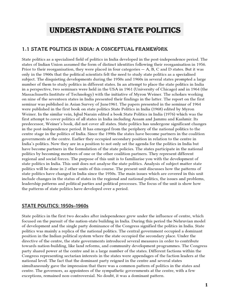 Evolution of State Politics in India | PDF | Politics Of India | Government