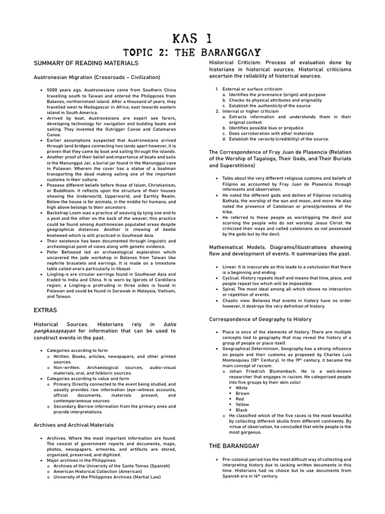 KAS 1 - TOPIC 2 NOTES | PDF | Philippines