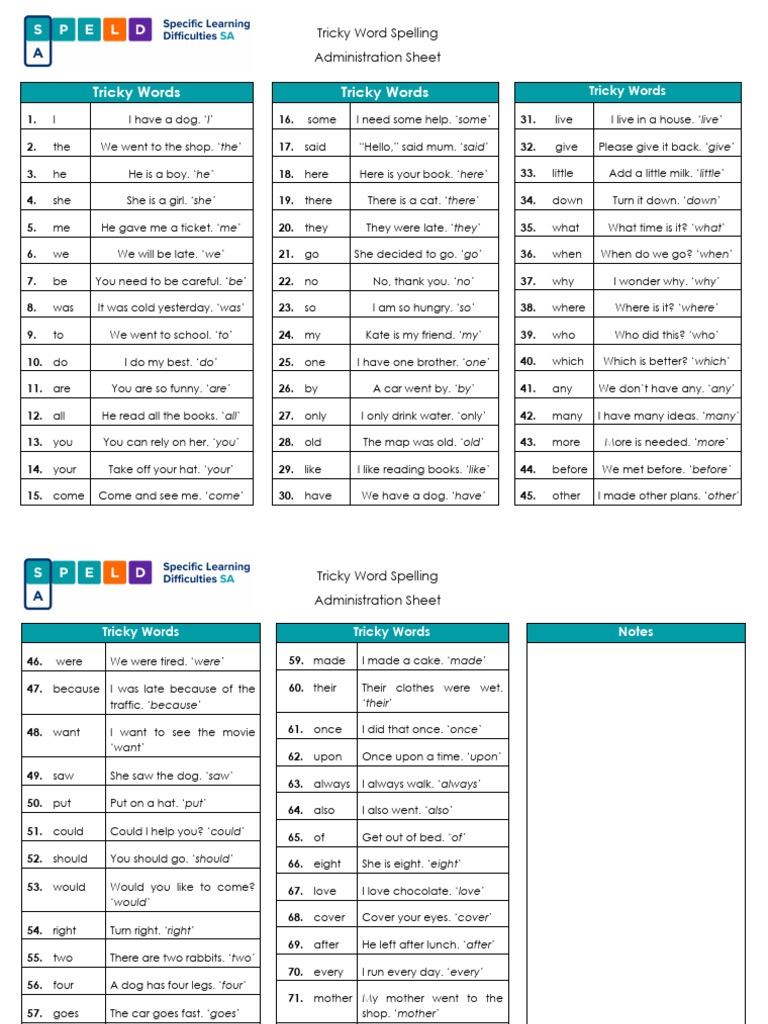Tricky Words Spelling Guide | PDF
