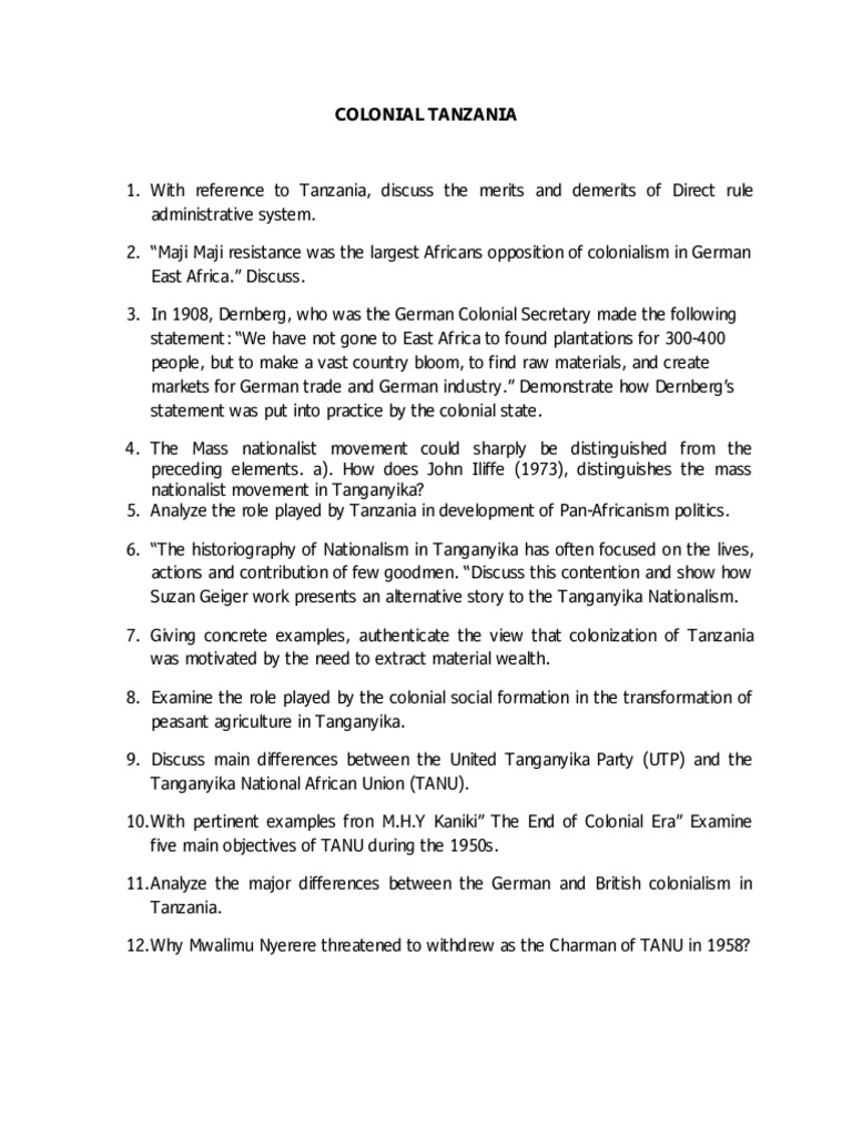 Tanzanian Colonial and Post-Colonial Dynamics | PDF | Tanzania | Julius ...
