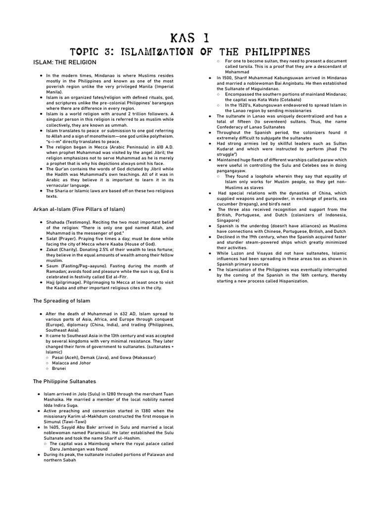 KAS 1 - TOPIC 3 NOTES | PDF | Muhammad | Abrahamic Religions