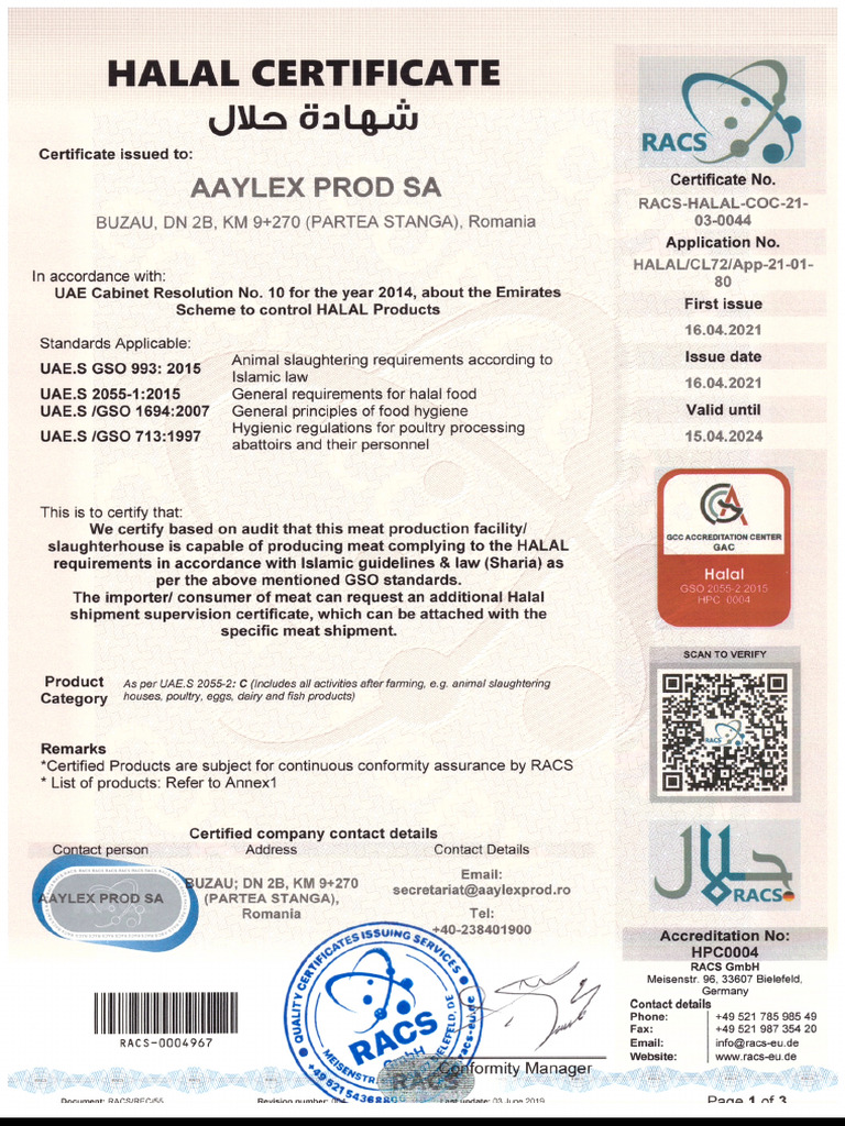 11.1 Certif Halal RACS | PDF