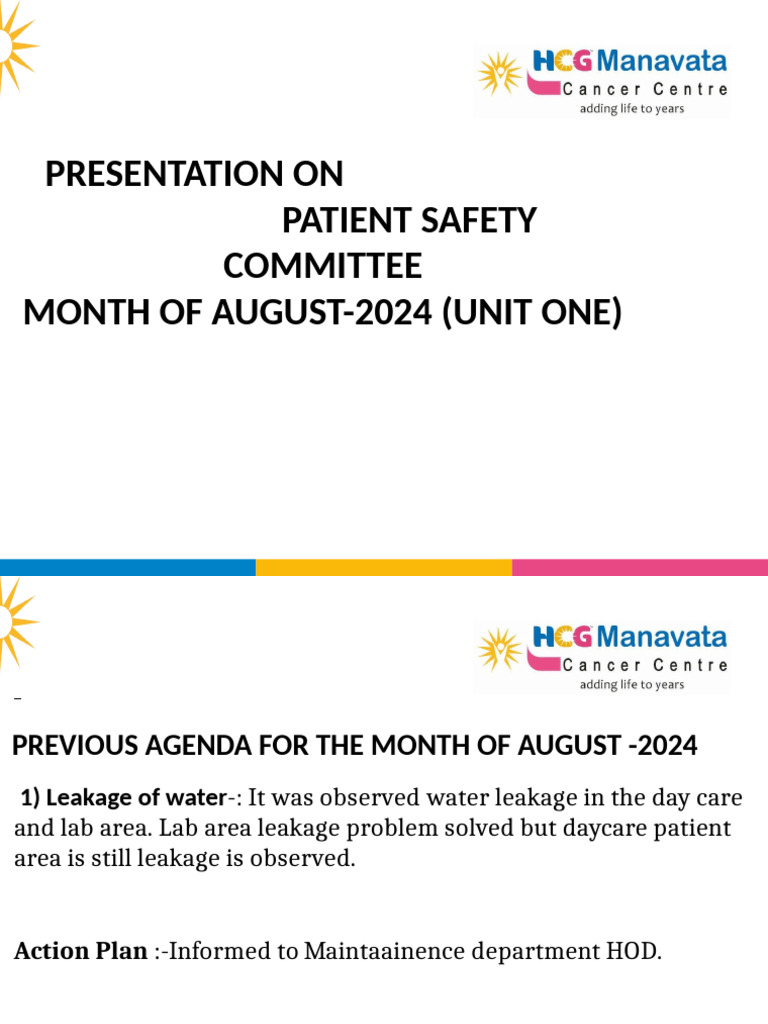 Presentation On Patient Safety Committee August-2024 Unit One | PDF