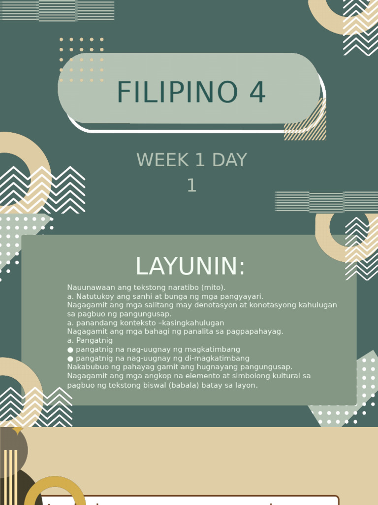 Q4 Filipino 4 Week 1 Day 1 | PDF