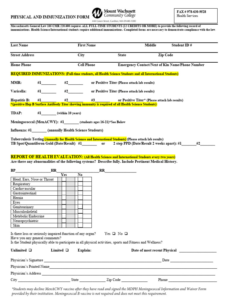 Physical and Immunization Form 2022 2023 v3 | PDF | Pediatrics | Medicine