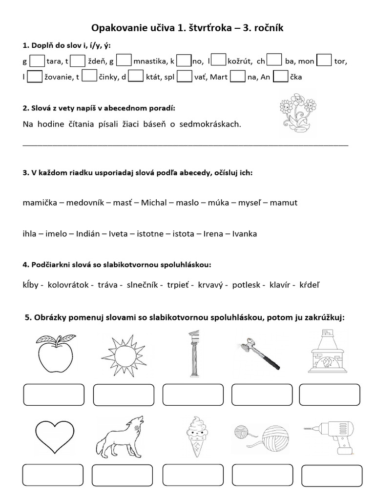 SJL Opakovanie 1. Stvrtroka - 3. Rocnik - 2024-25 | PDF