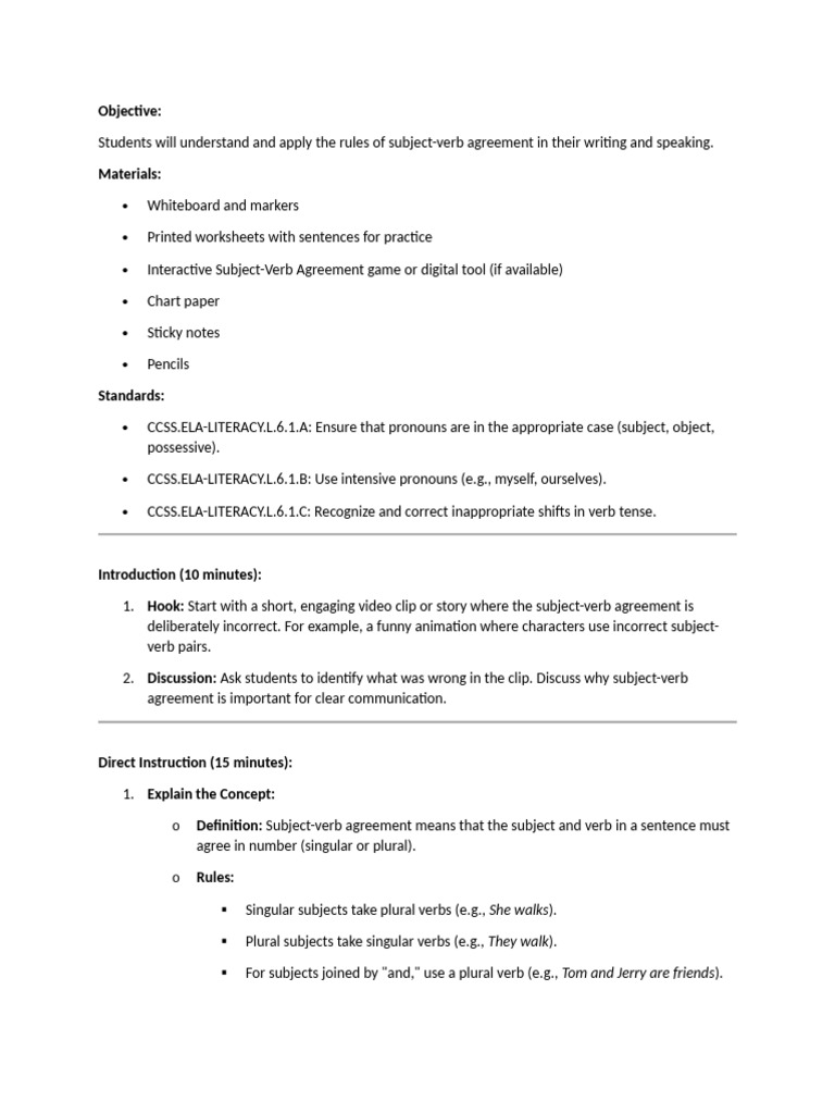 Lesson Plan | PDF | Subject (Grammar) | Verb