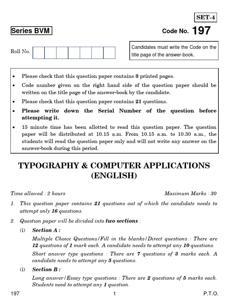 CBSE Class 12 Typography & Computer Applications (English) Question Paper 2019 | PDF | Microsoft ...