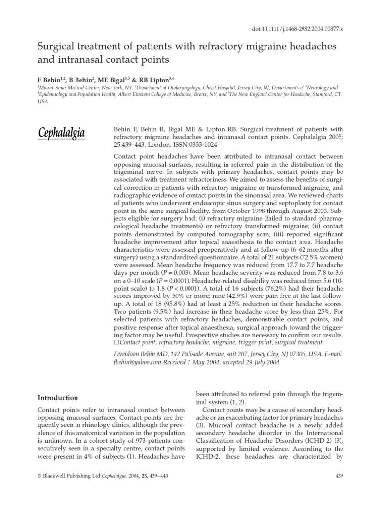 Surgical Treatment of Patients With Refractory Migraine Headaches and ...