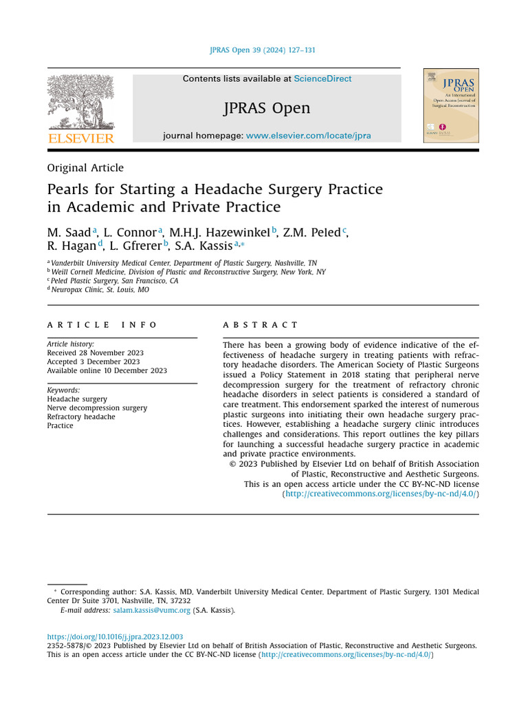 Starting a Headache Surgery Practice | PDF | Surgery | Physician