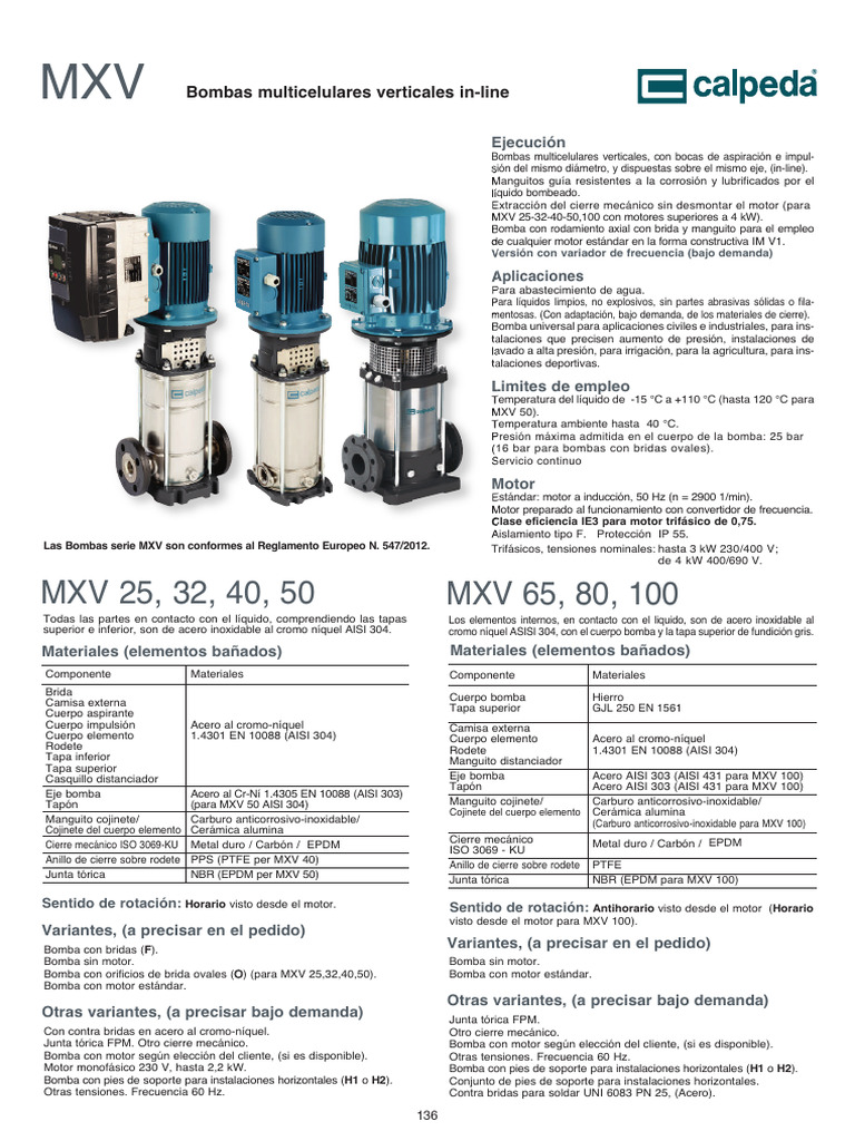 Calpeda MXV 50-1504(2) | PDF | Acero inoxidable | Acero