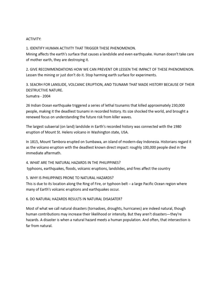 Natural Hazards Activity | PDF