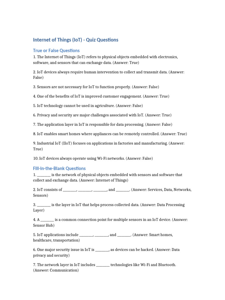 IoT_Quiz_Complete | PDF | Internet Of Things | Computer Security