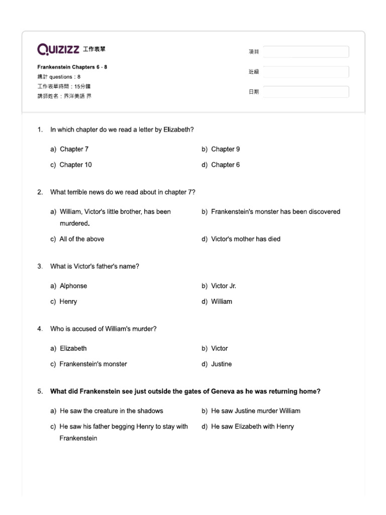 Frankenstein Chapter 6-8 | PDF