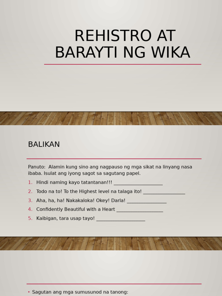 Rehistro at Barayti NG Wika | PDF