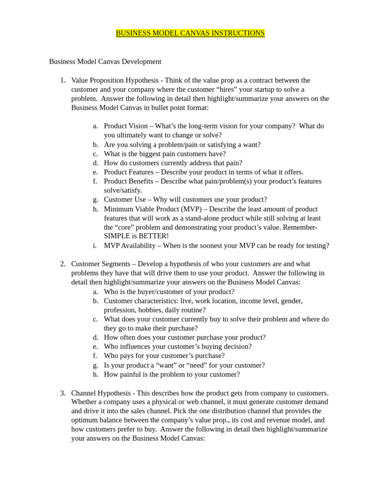 Business Model Canvas Instructions (Online Focus) | PDF | Digital ...