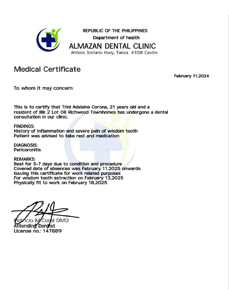 Dental Certificate | PDF