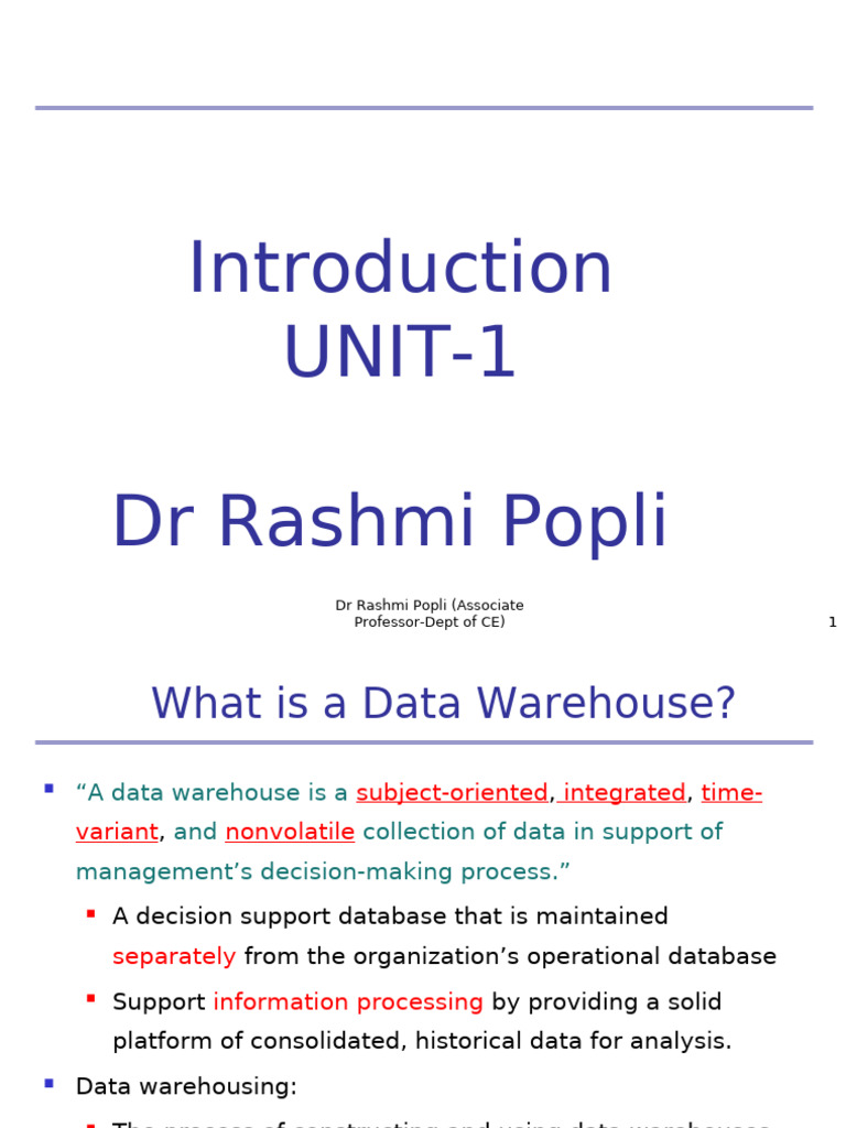 Unit 1 Data Warehouse | PDF | Data Warehouse | Databases