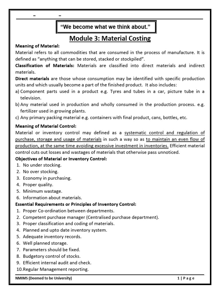 Module 3. Material Costing - Theory & Practical Questions | PDF | Inventory | Business