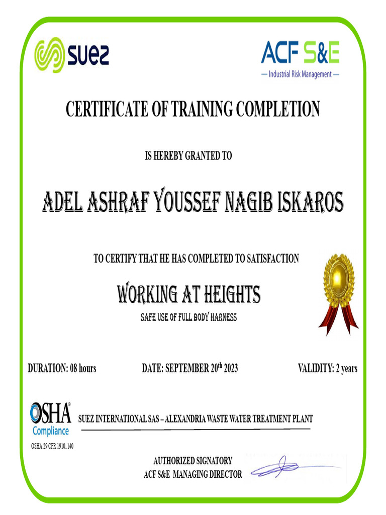 Working at Heights Training Cert. | PDF