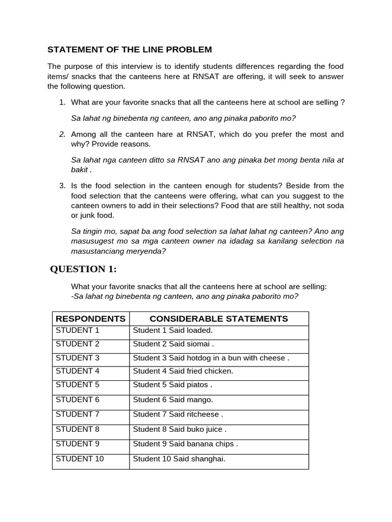 Statement of The Line Problem | PDF | Cuisine | Foods