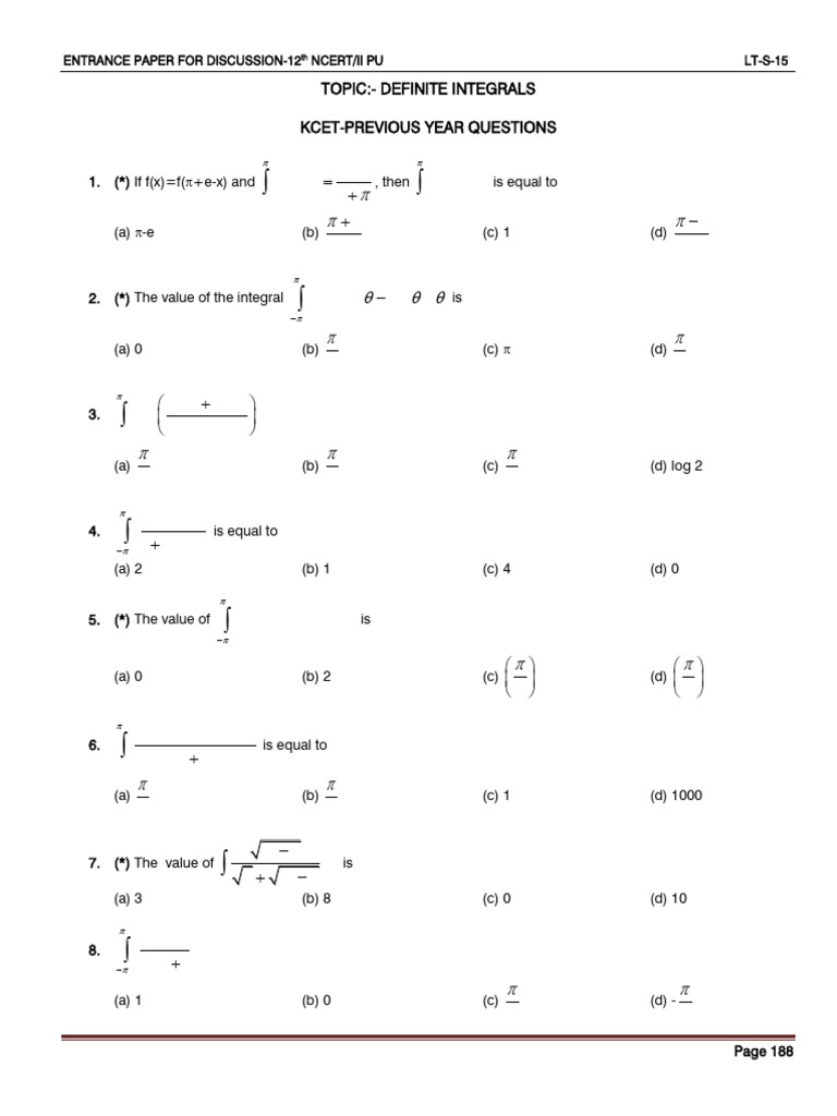21_s 15 Kcet Definite Integrals | PDF | Calculus | Mathematical Concepts