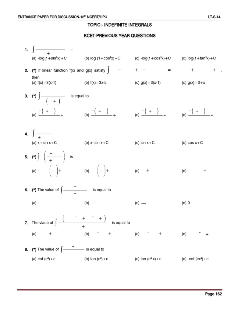 18_S-14 KCET-INDEFINITE INTEGRALS | PDF