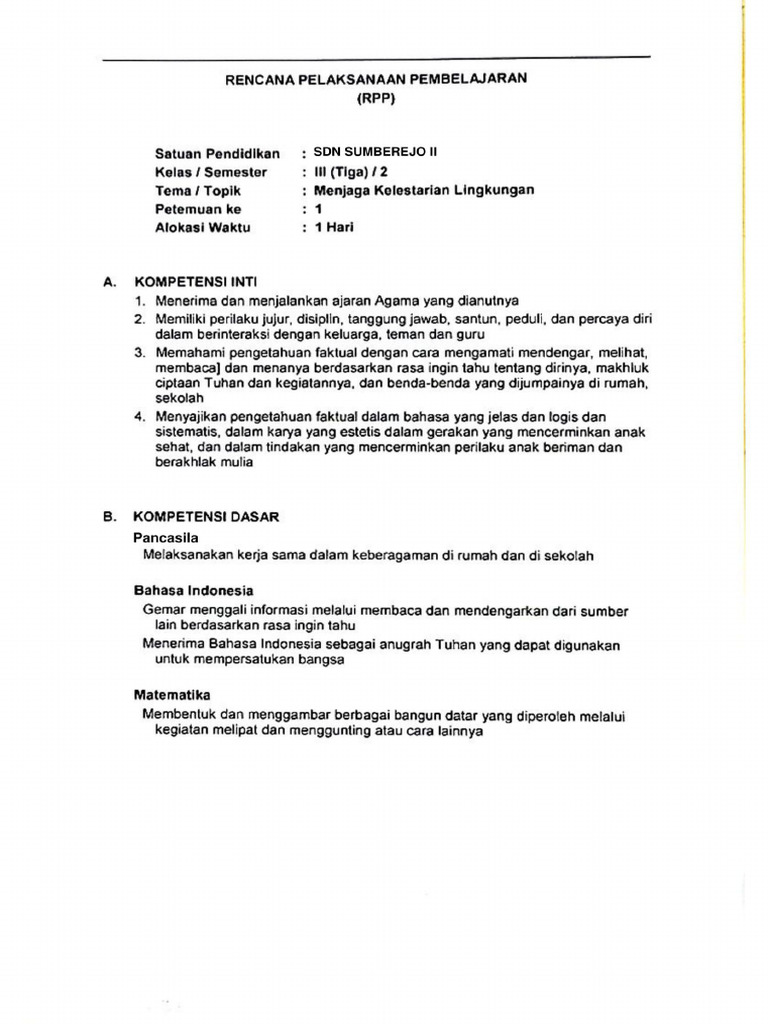Fahmi - RPP Adiwiyata - KLS 3 - SMSTR 2-1 | PDF