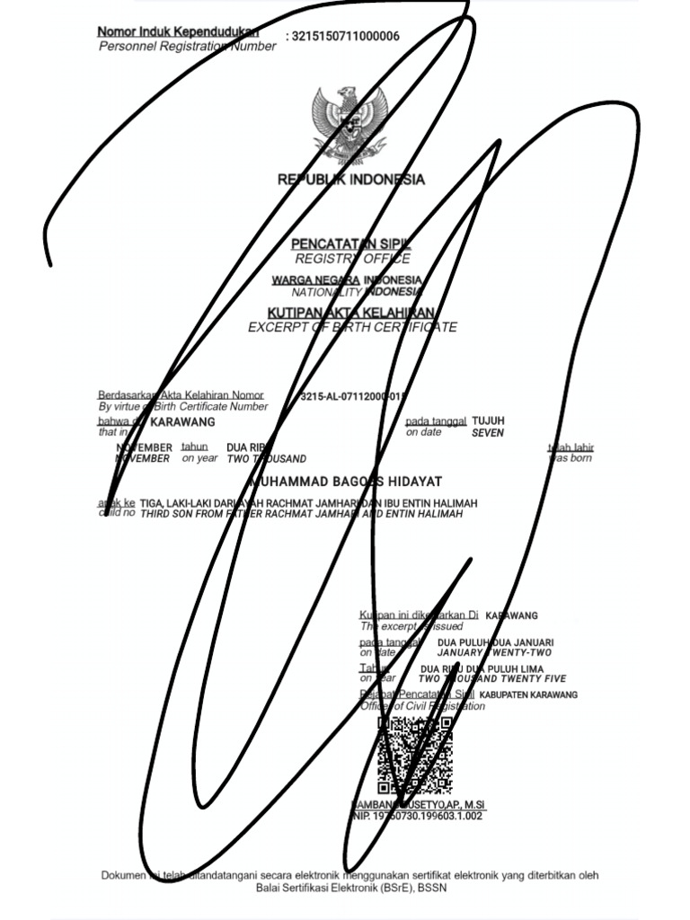 AKTA KELAHIRAN - MUHAMMAD BAGOES HIDAYAT - 792 | PDF