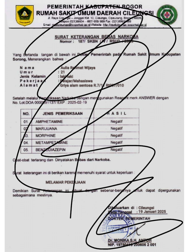 Surat Keterangan Bebas Narkoba - 584 | PDF