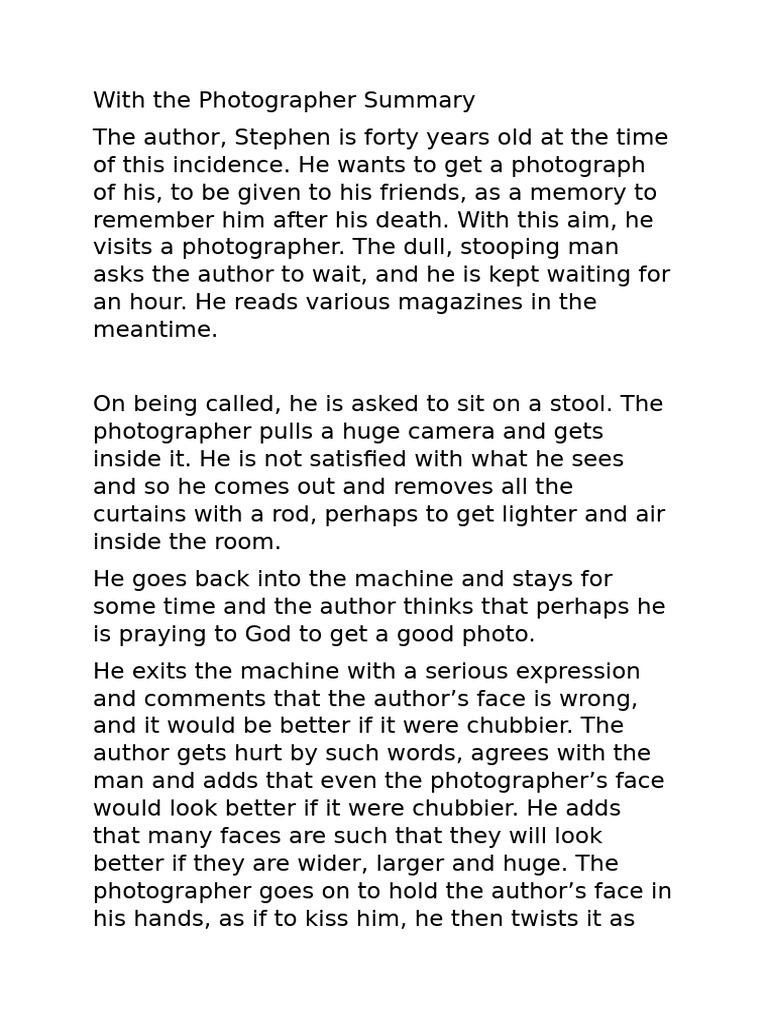 With The Photographer Summary | PDF